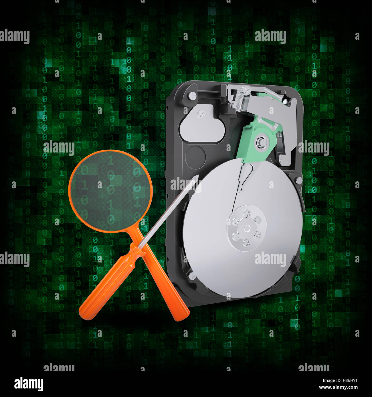 HDD with magnifying glass and screwdriver Stock Photo - Alamy