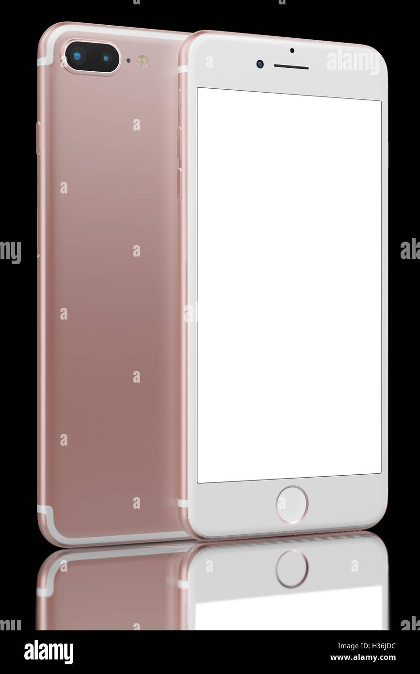 Rose Gold SmartPhone Plus with dual photo camera on black background ...