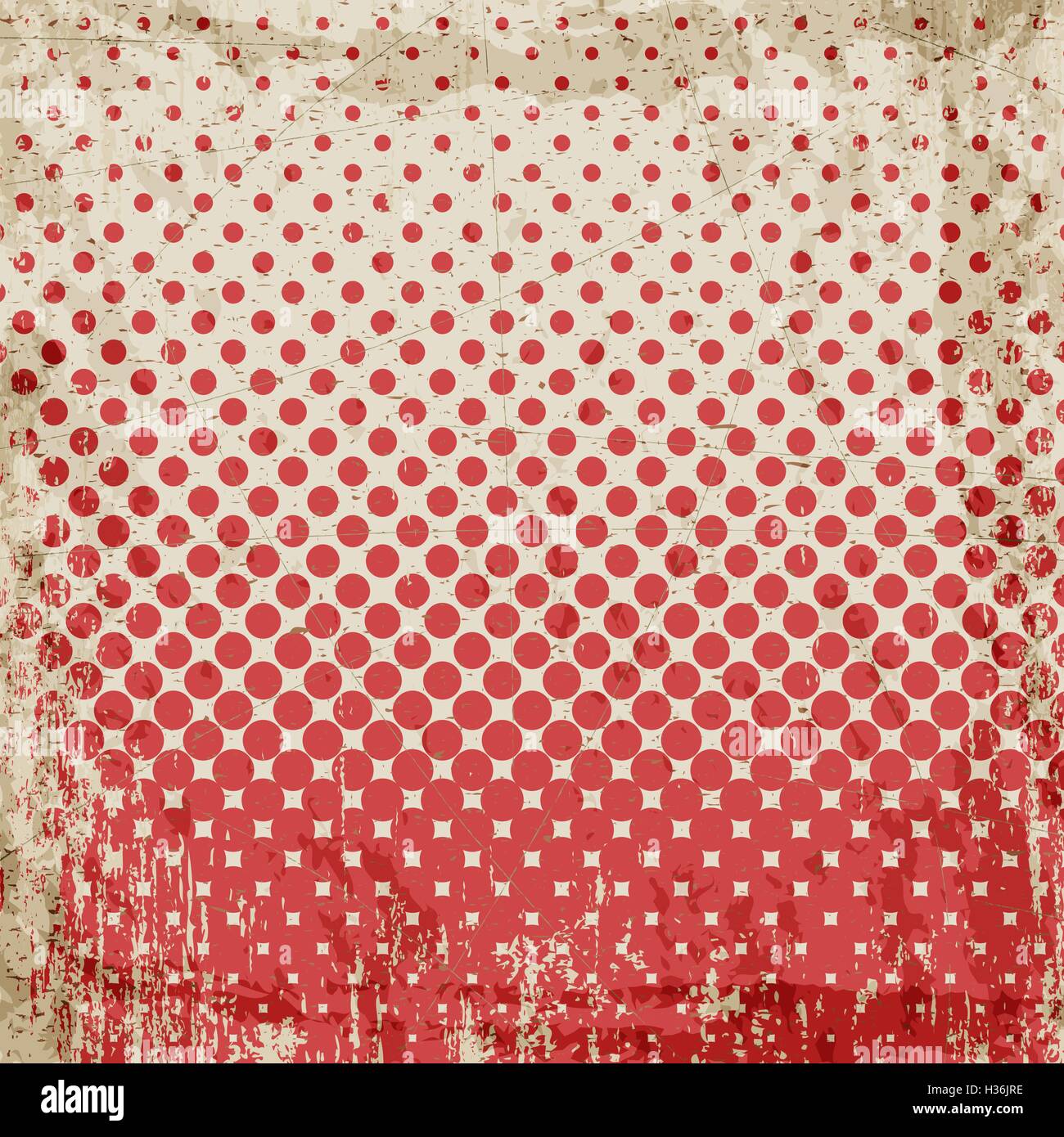 Abstract grunge vintage background of red dots. Evenly decrease size of ...