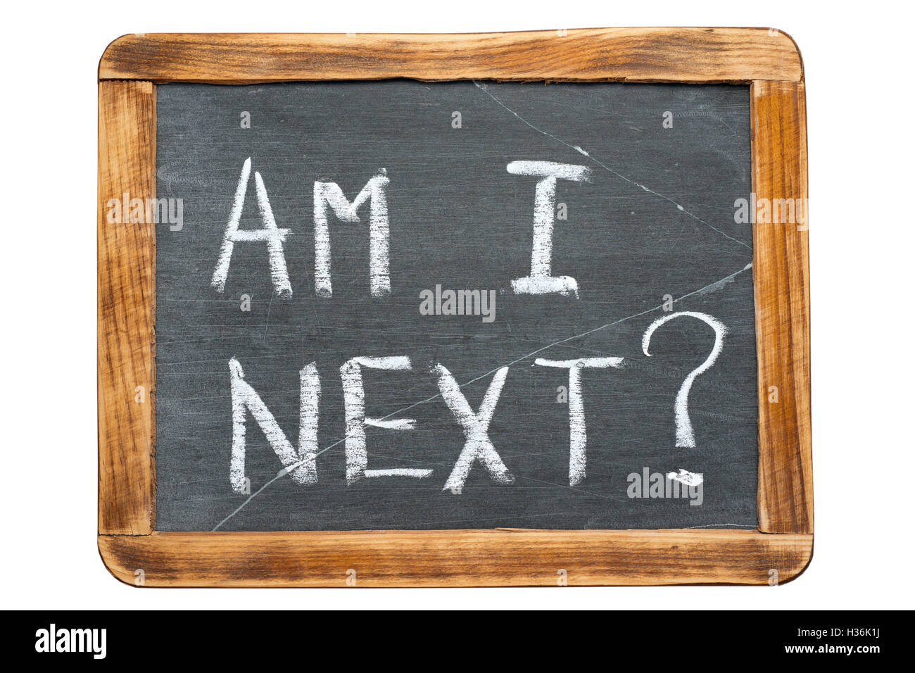 am I next question handwritten on vintage school slate board isolated ...