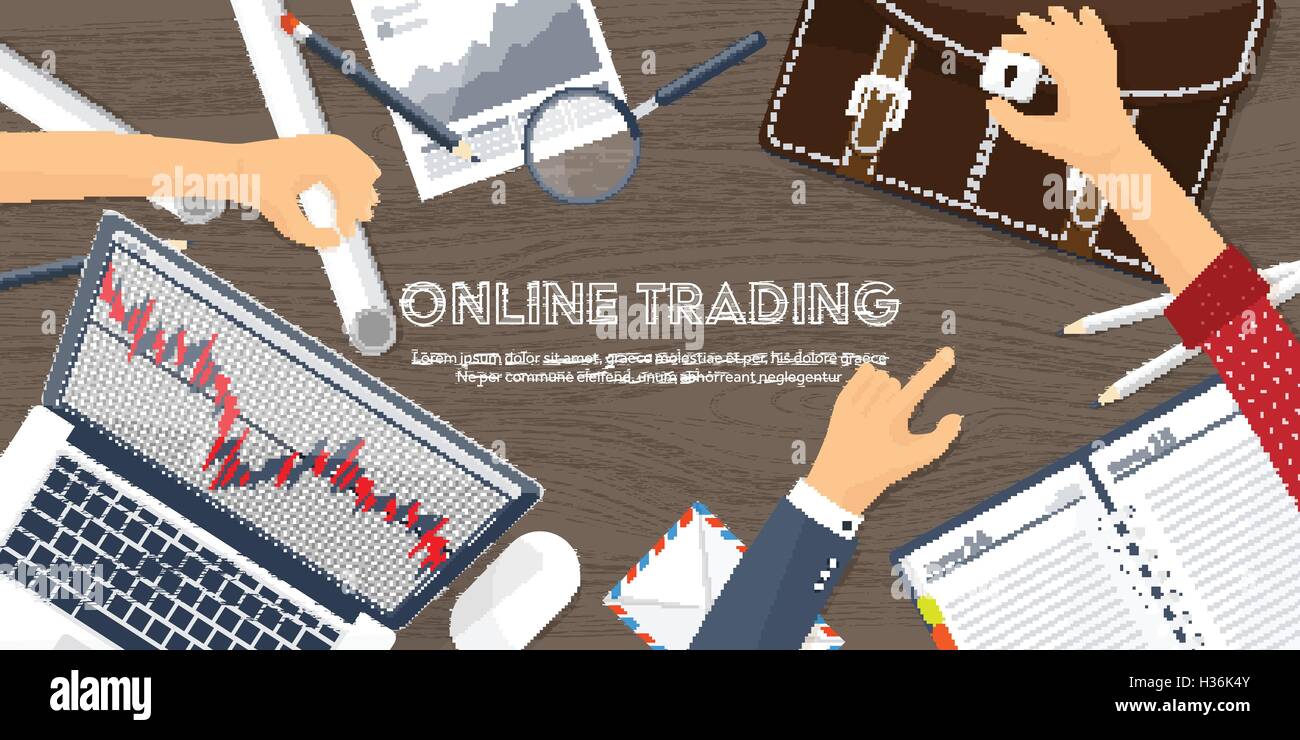 Vector illustration. Flat background. Market trade. Trading platform ...