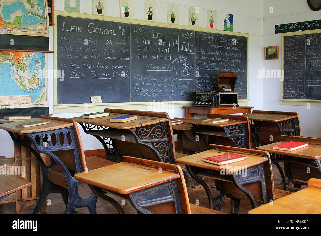old school house textbooks and chalk boards Stock Photo - Alamy