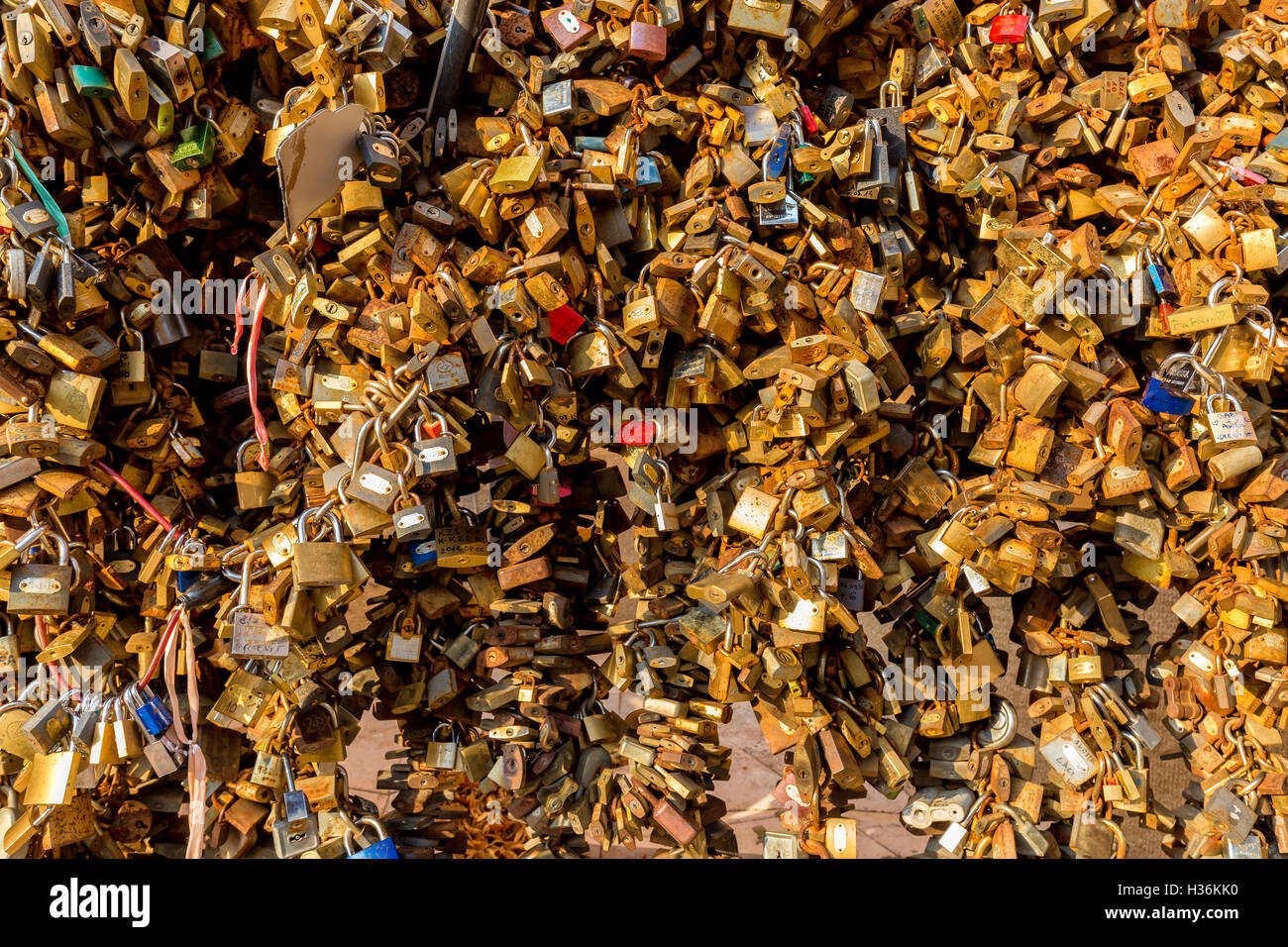 Love padlock wall in center of the city. 16 august 2016 Stock Photo - Alamy