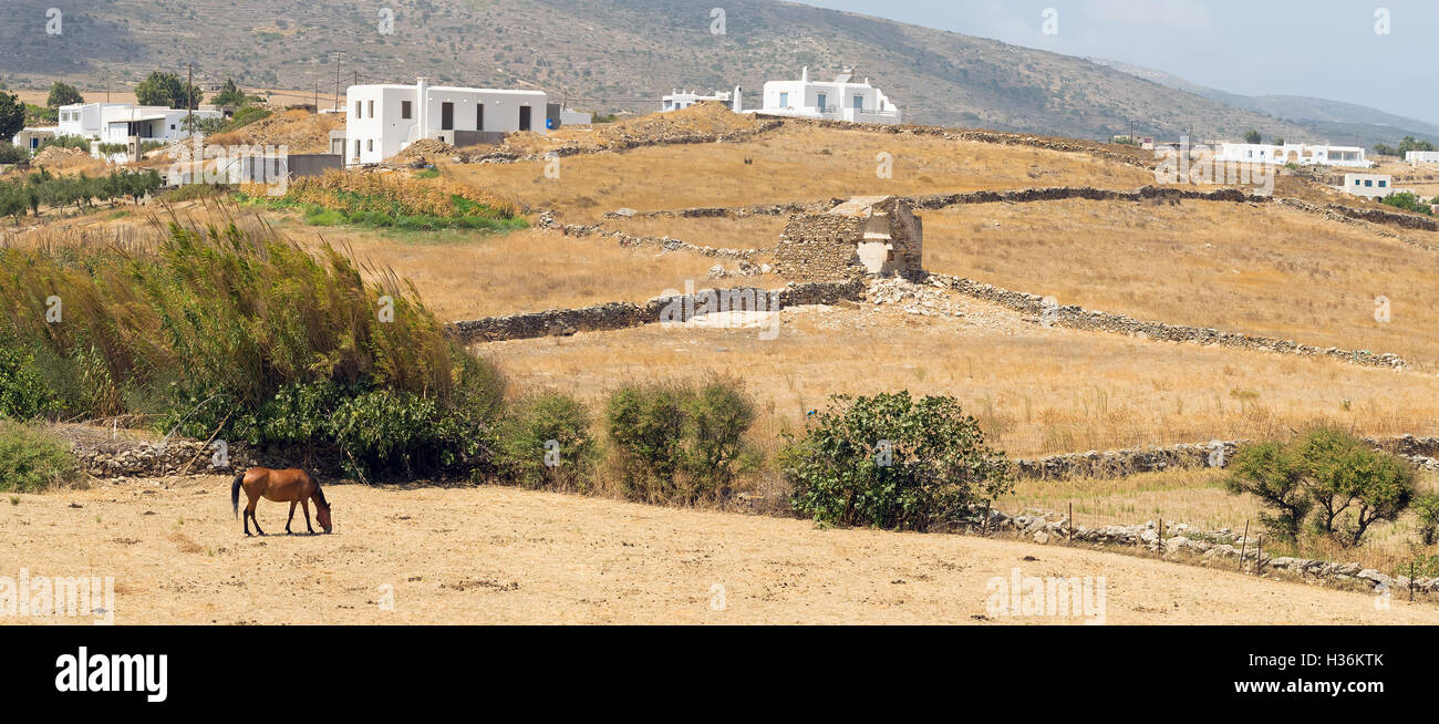 Panoramic view of a local village at Paros island in Greece with a ...