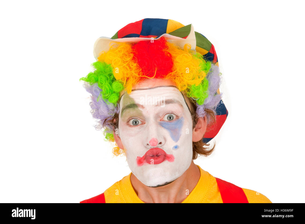 Portrait of colorful Clown isolated on white background Stock Photo - Alamy