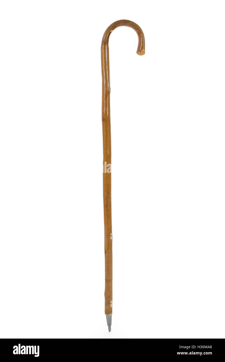 Wooden walking stick isolated on white background Stock Photo - Alamy