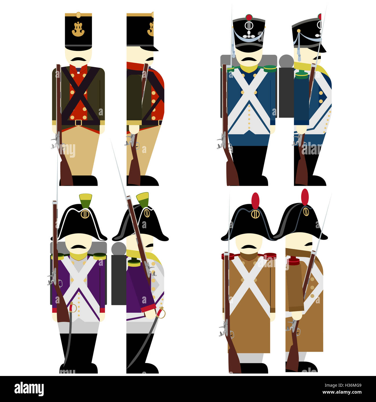 French Army soldiers in uniforms and weapons were used in the 1812 war ...