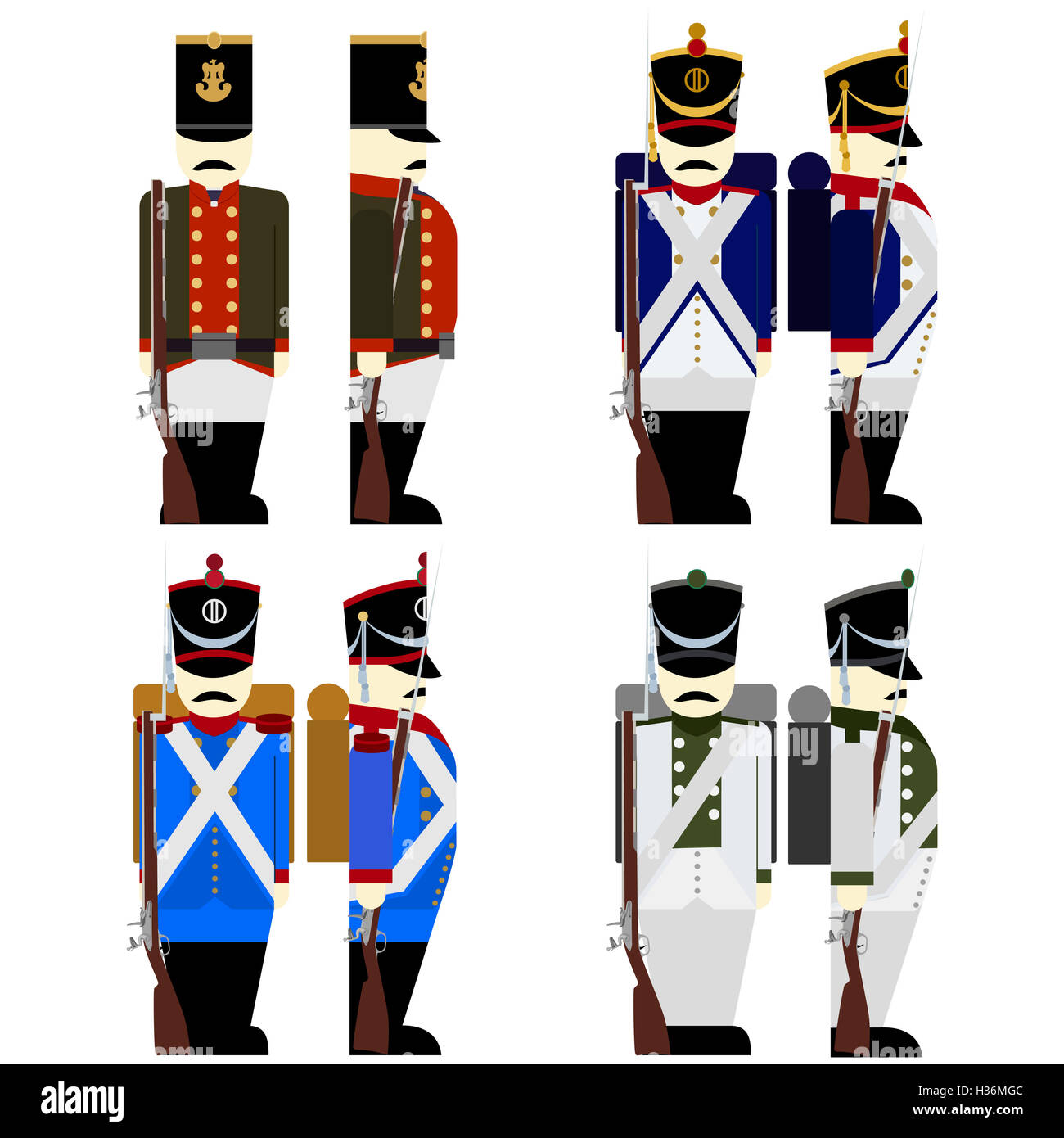 French Army soldiers in uniforms and weapons were used in the 1812 war ...