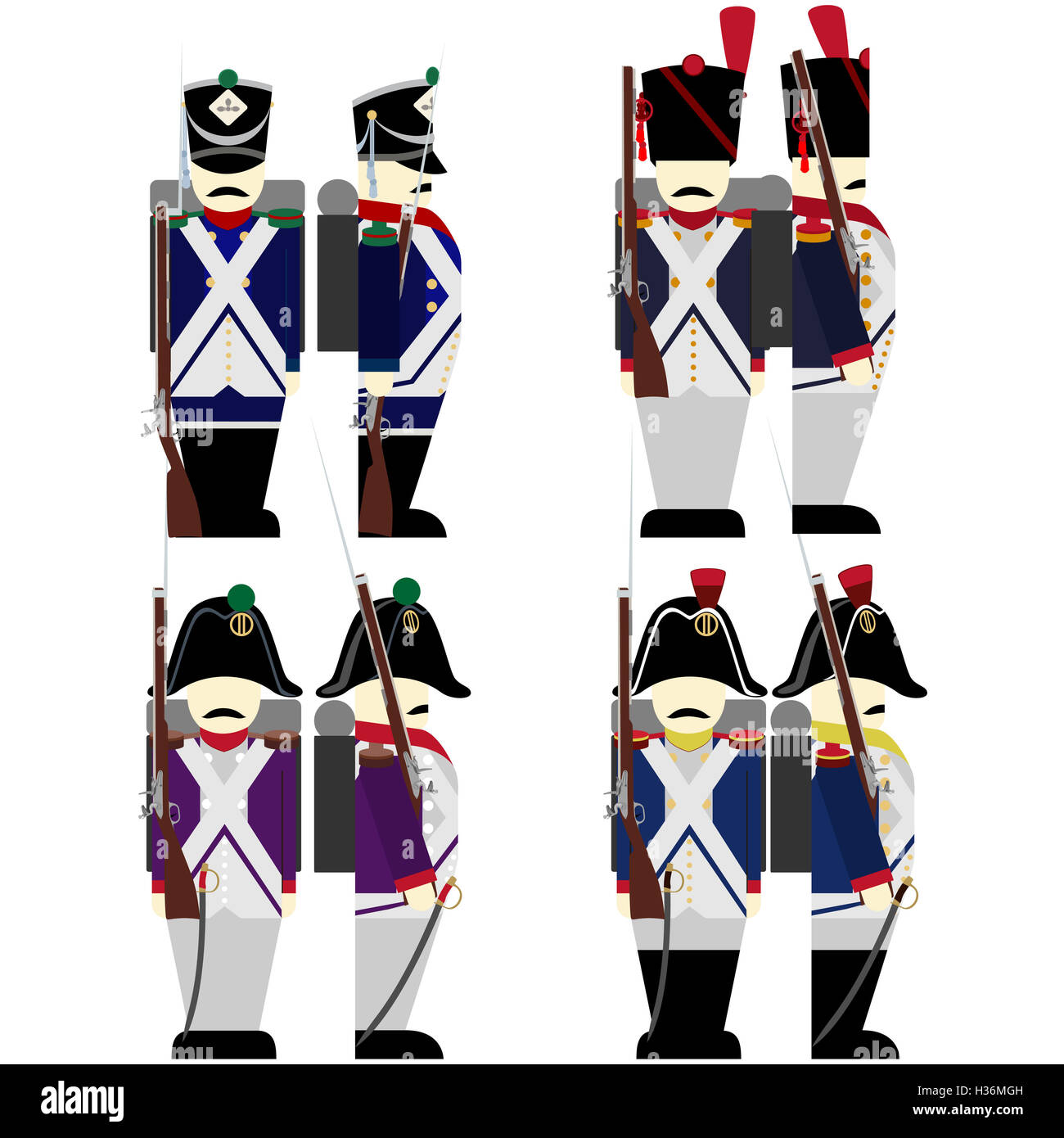 French Army soldiers in uniforms and weapons were used in the 1812 war ...