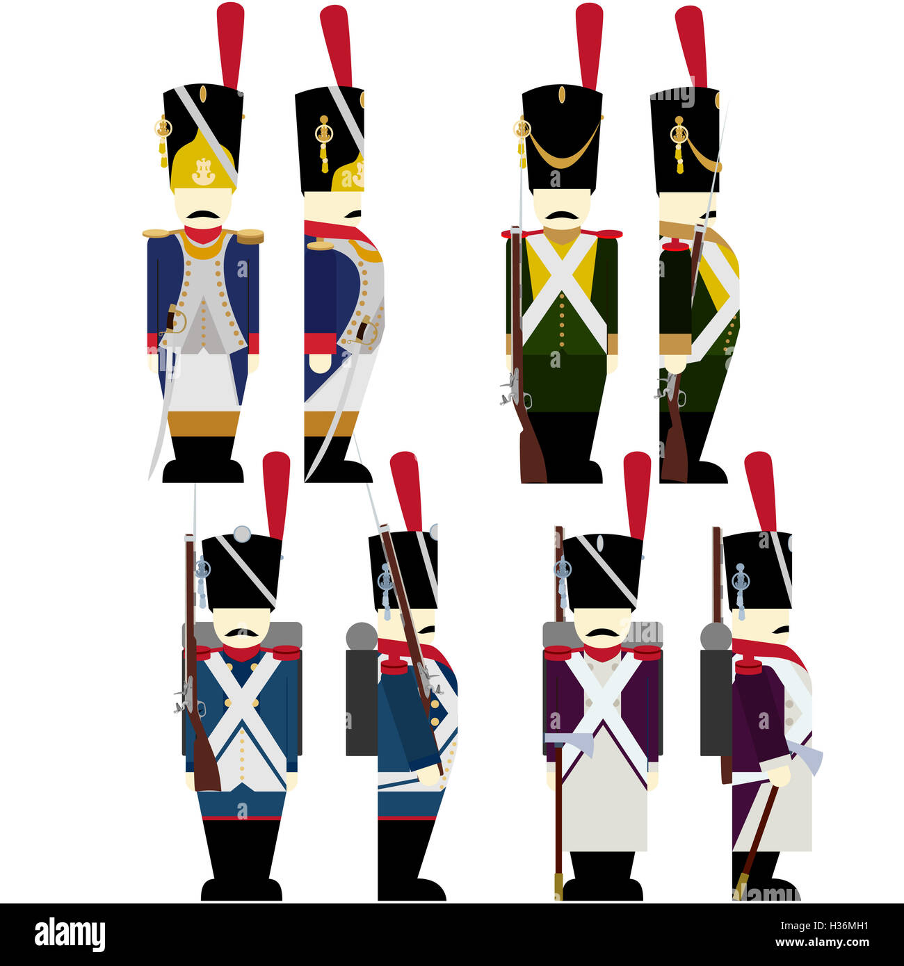 French Army soldiers in uniforms and weapons were used in the 1812 war ...