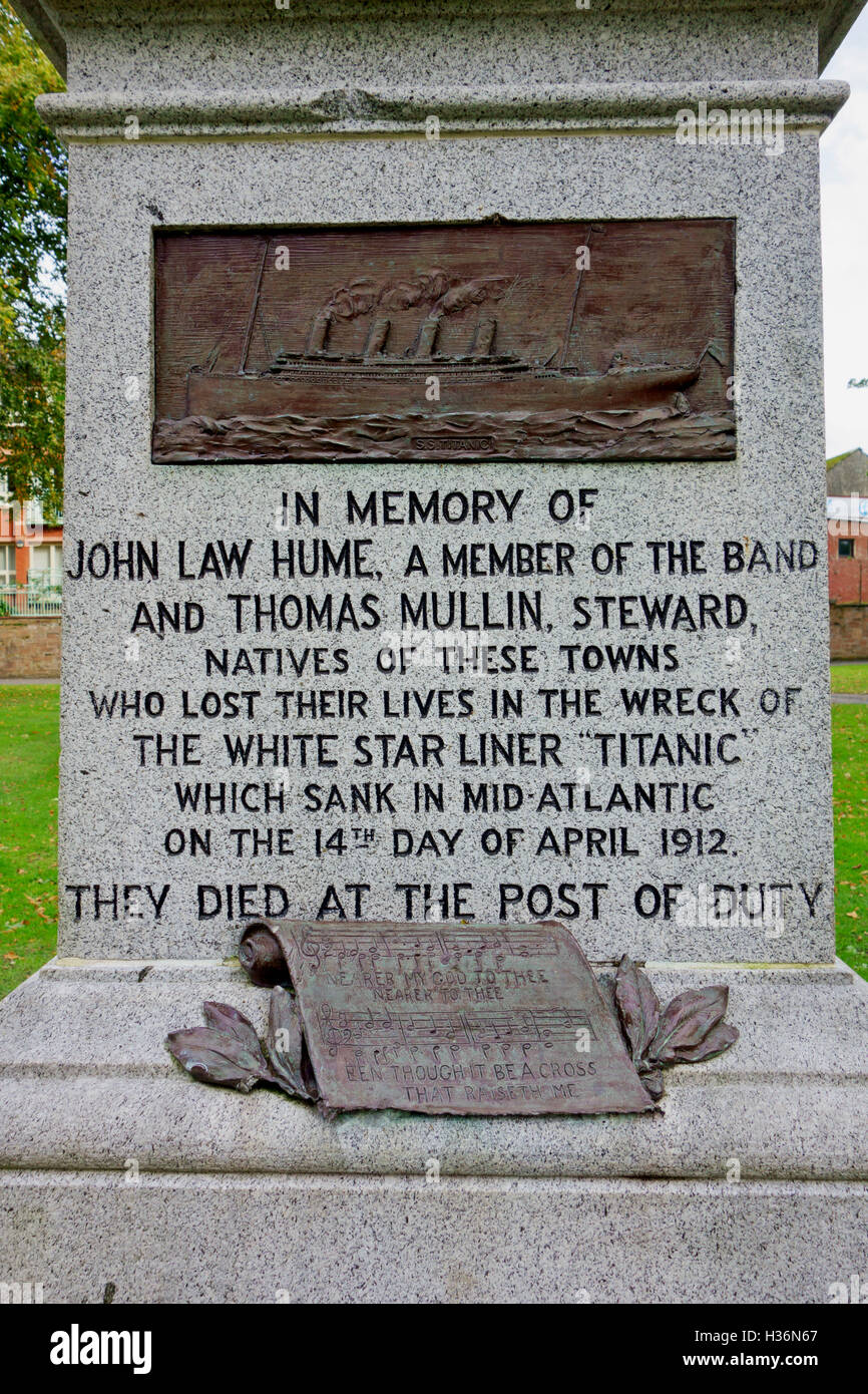 Memorial in Dock Park, Dumfries, of John Law Hume and Thomas Mullin who went down with the ...