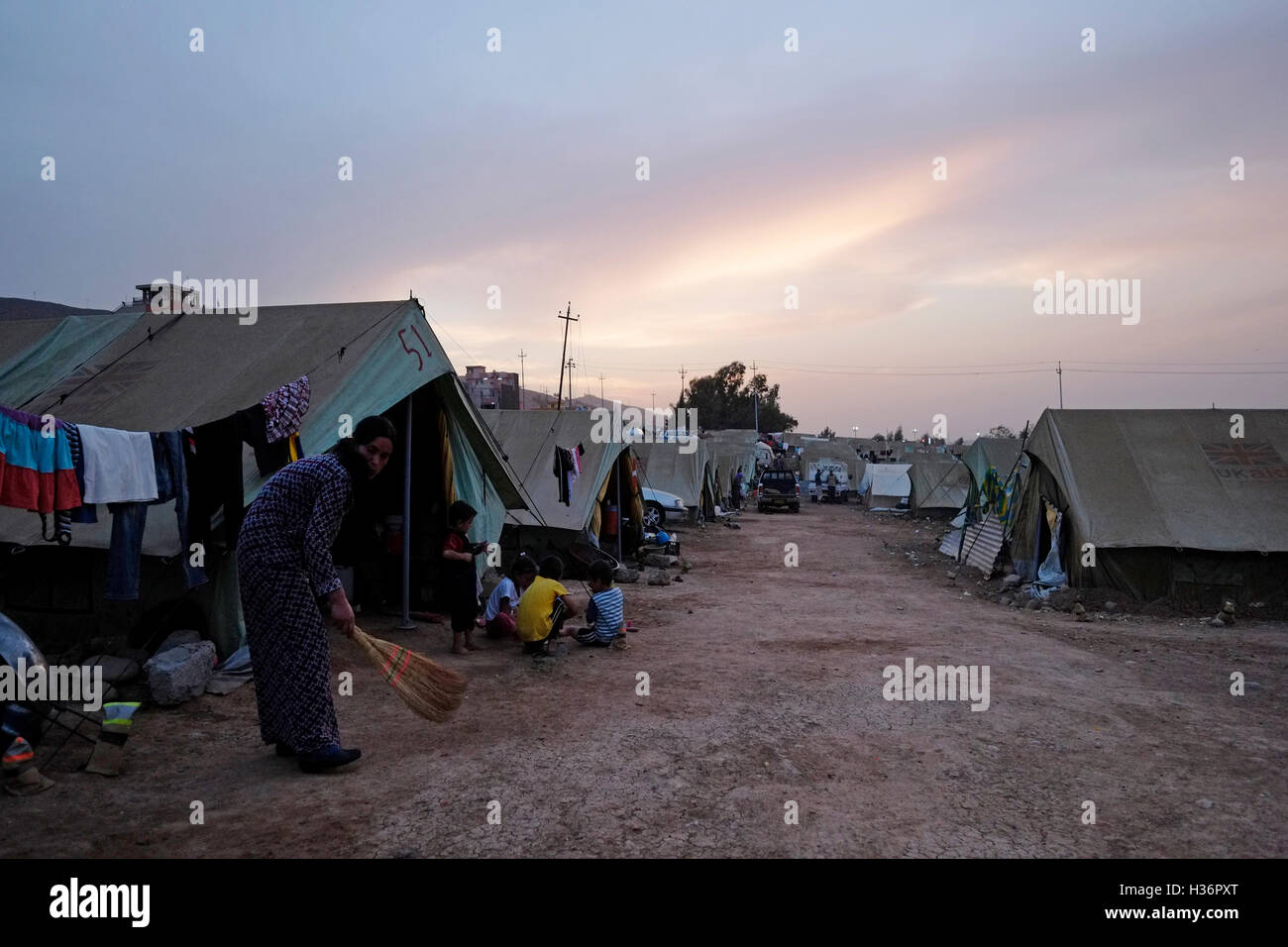 Temporary shelter tents at a Yazidi refugee camp in the city of Zakho ...
