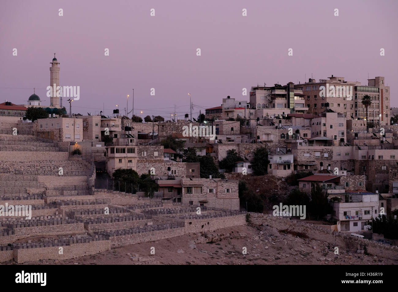View at twilight of Ras al-Amud a Palestinian neighborhood located ...