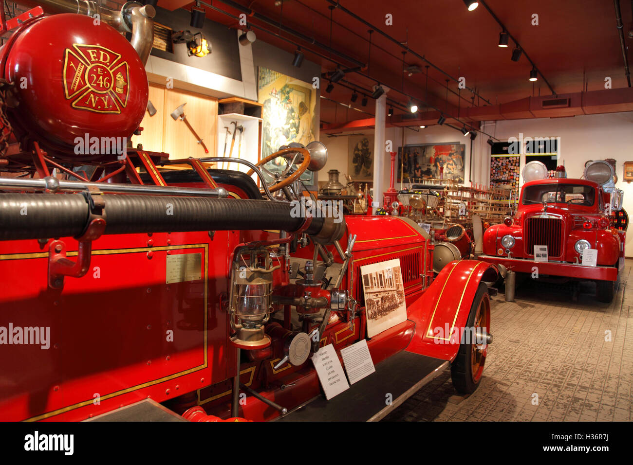 Historical fire engineerings display in New York City Fire Museum.New ...