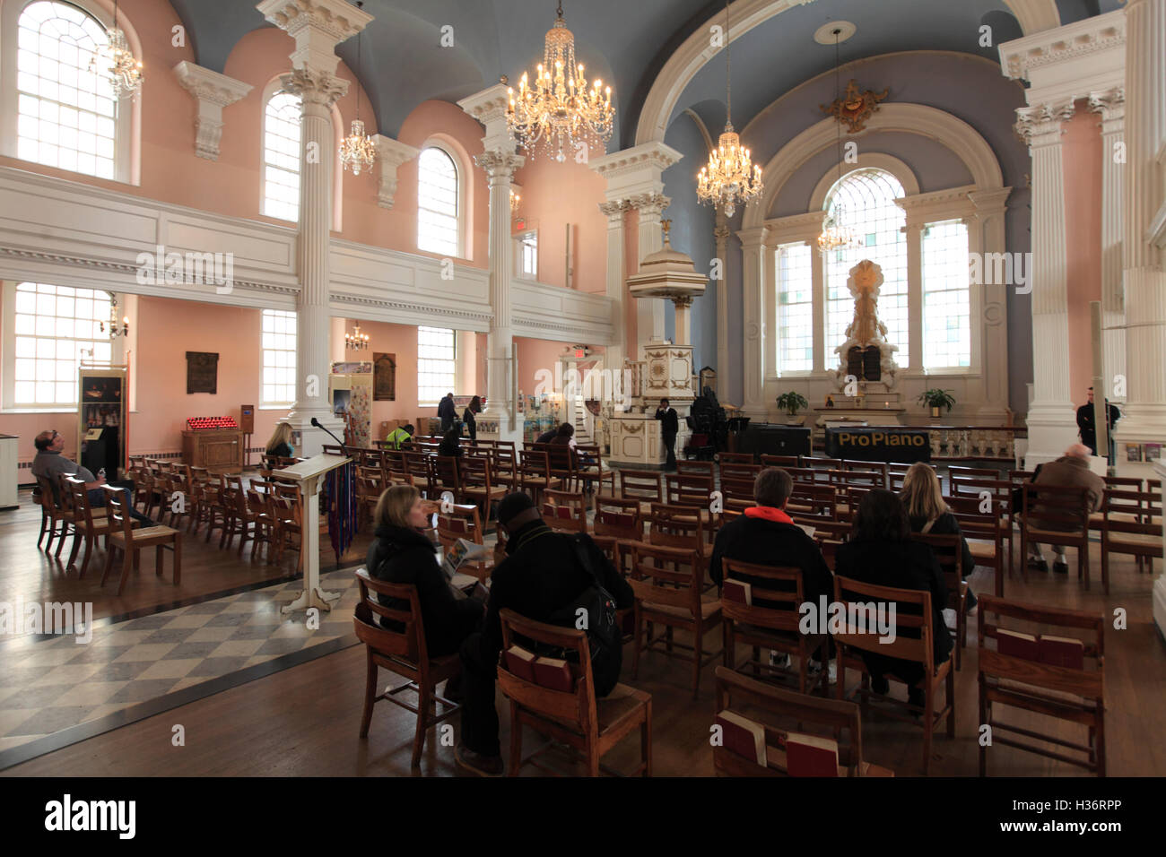 The interior view of historical St. Paul's Chapel with the memorial of ...