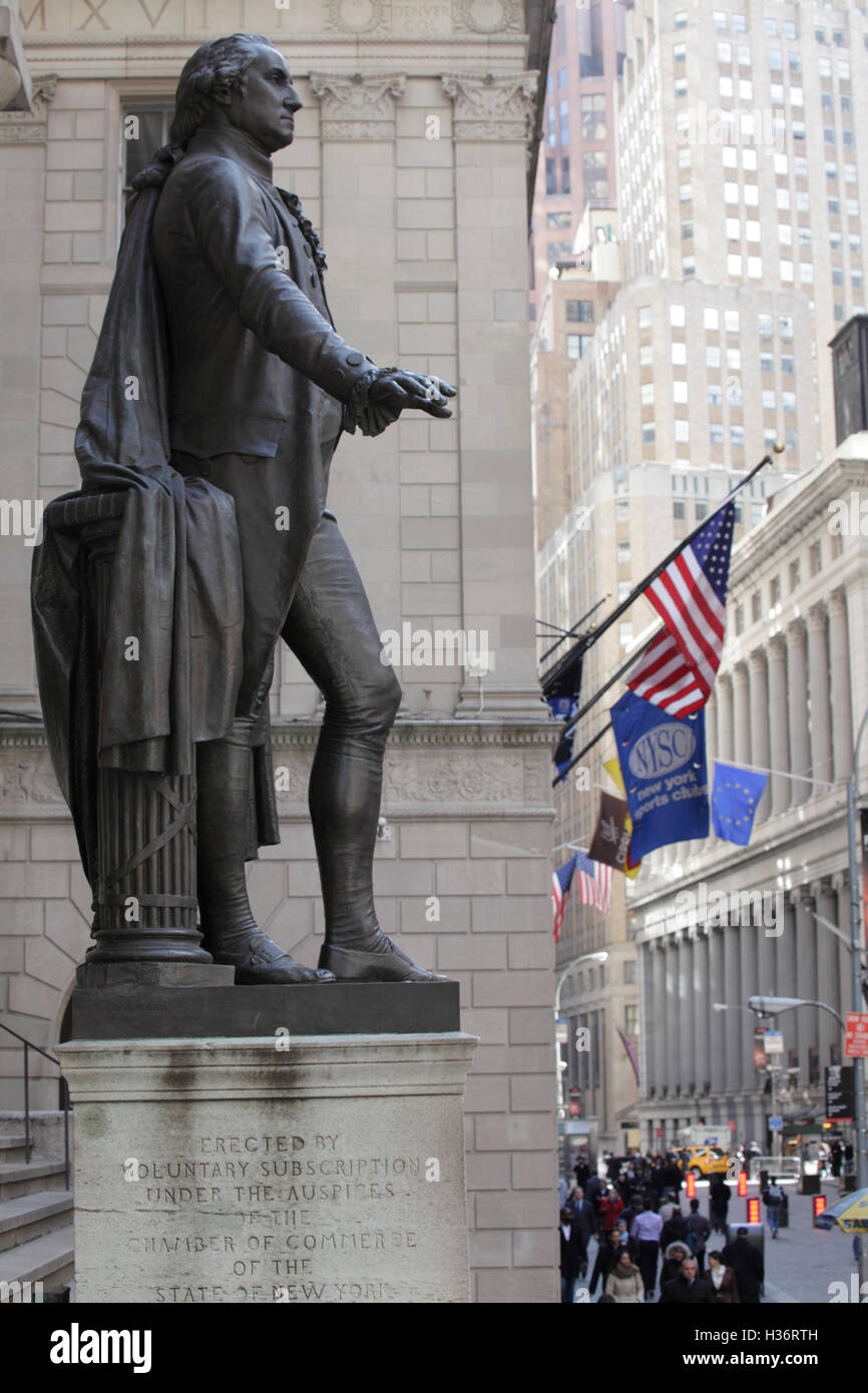 Statue of George Washington in front of Federal Hall National Memorial ...