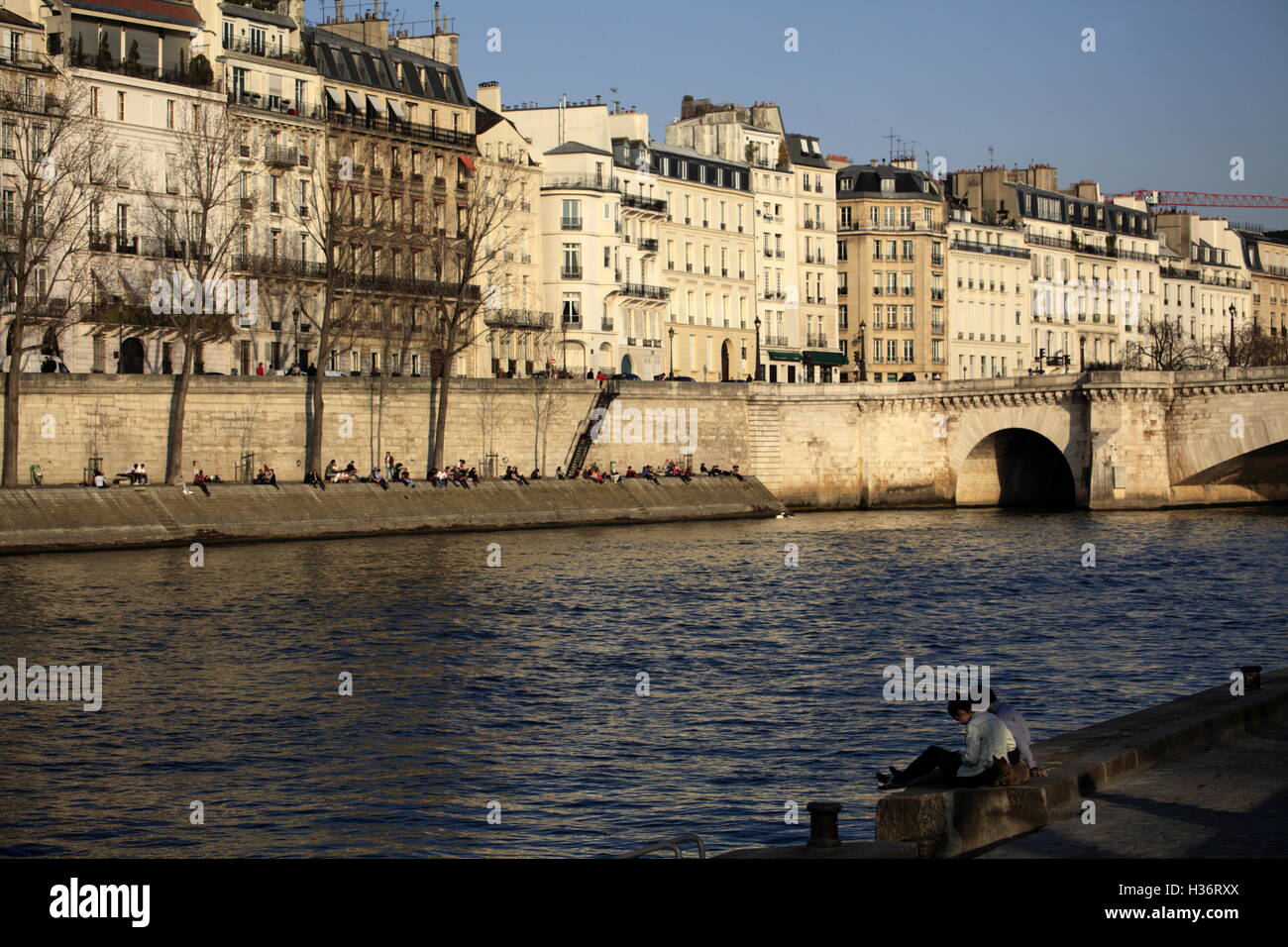 The view of ile Saint-Louis (Saint-Louis Island) from left bank of ...