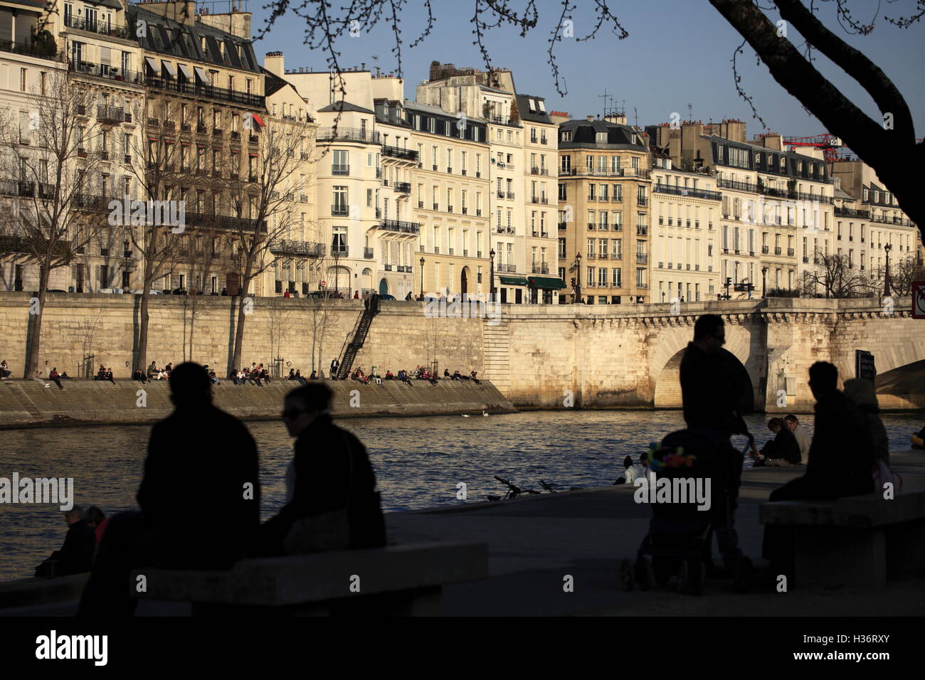 The view of ile Saint-Louis (Saint-Louis Island) from left bank of River Seine.Paris. France ...