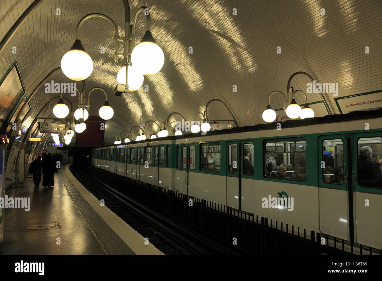 The interior view of Paris Metro No.4 line at Cite Station Paris ...