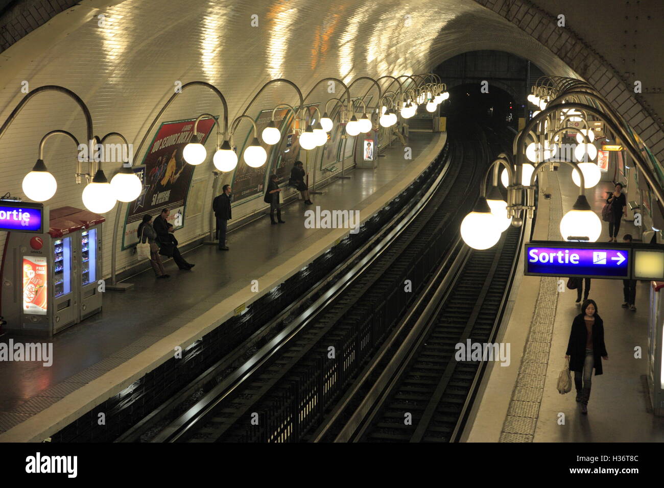 The interior view of Paris Metro No.4 line at Cite Station Paris ...