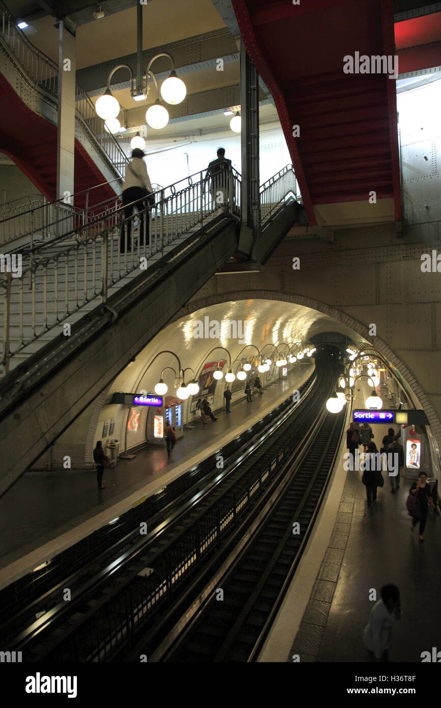 The interior view of Paris Metro No.4 line at Cite Station Paris ...