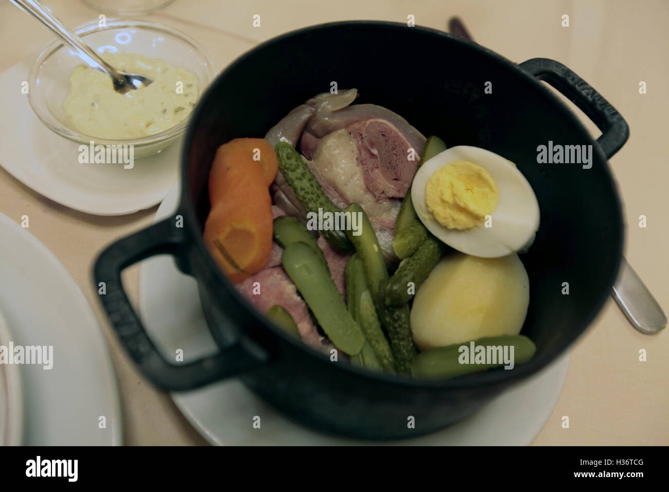 Traditional French meat dish Tete de Veau (calf's head) with Gribiche ...