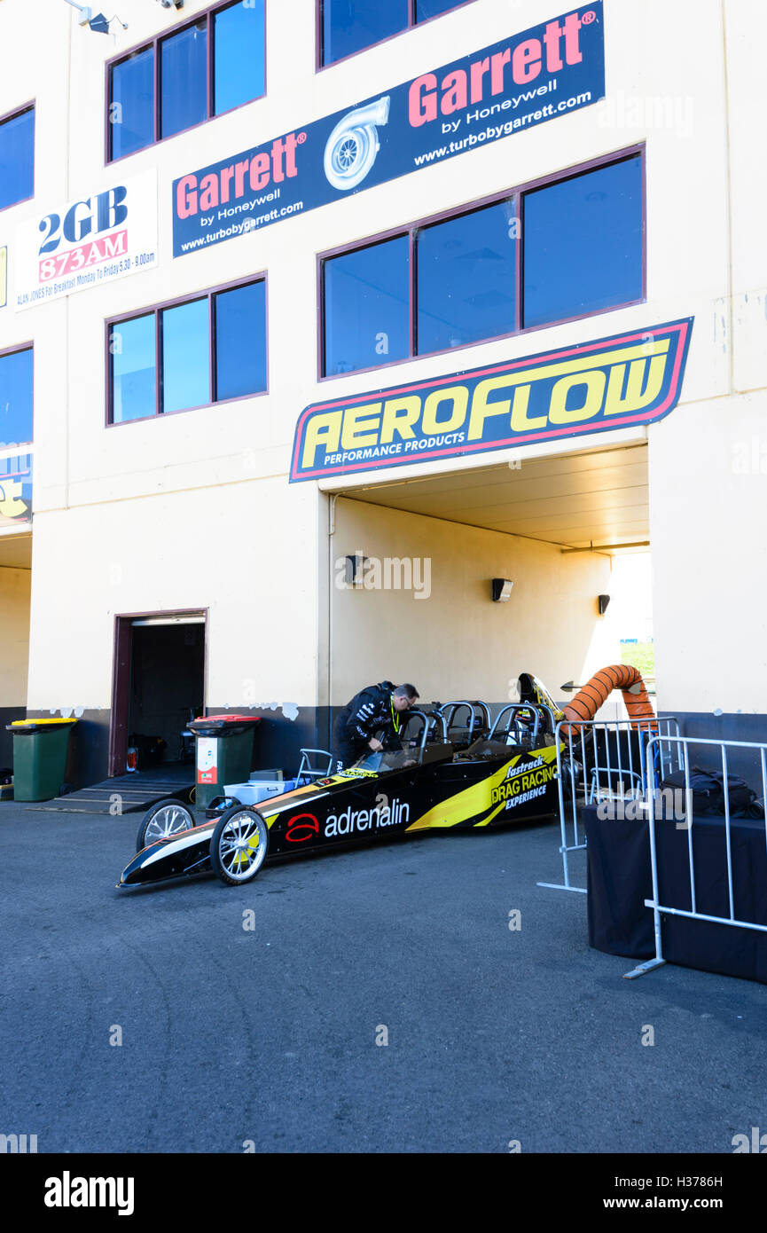 Dragster being prepared at the entrance of the Sydney Dragway, Eastern ...
