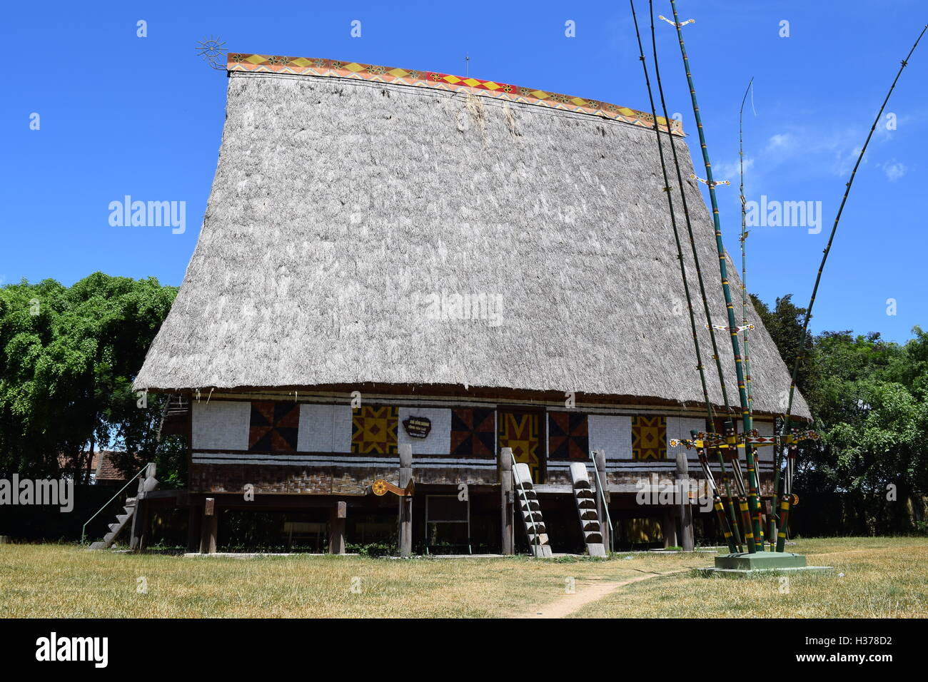 traditional Rong house in ethnic villages in highland Vietnam. This ...