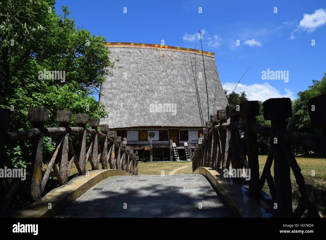 traditional Rong house in ethnic villages in highland Vietnam. This ...