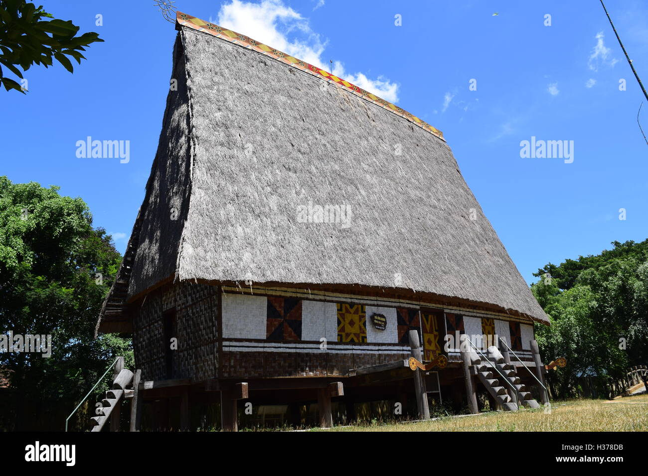 traditional Rong house in ethnic villages in highland Vietnam. This ...
