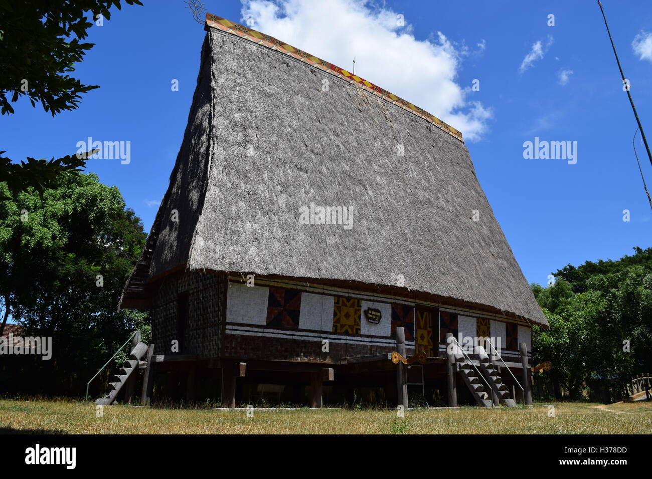 traditional Rong house in ethnic villages in highland Vietnam. This ...