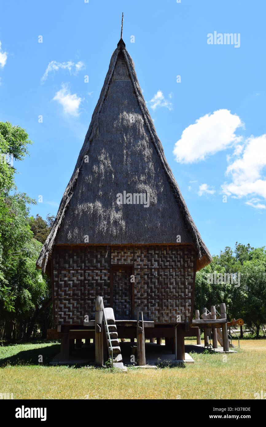 traditional Rong house in ethnic villages in highland Vietnam. This ...