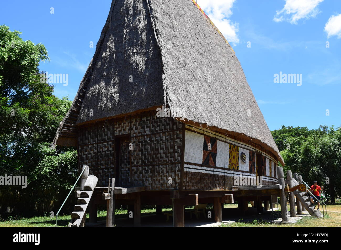 traditional Rong house in ethnic villages in highland Vietnam. This ...