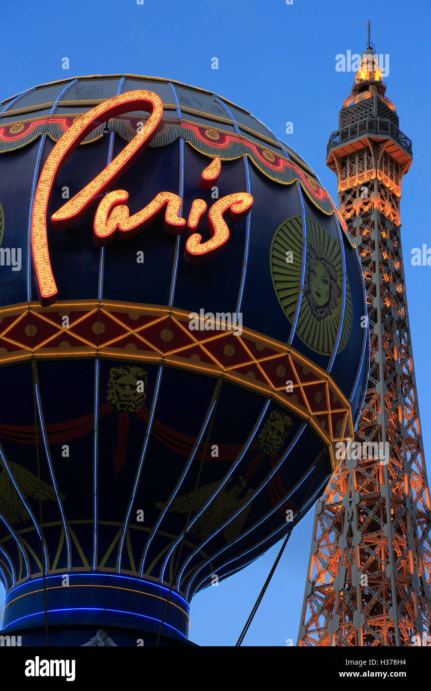 Hot air balloon and Eiffel Tower of Paris Hotel and Casino.Las Vegas ...