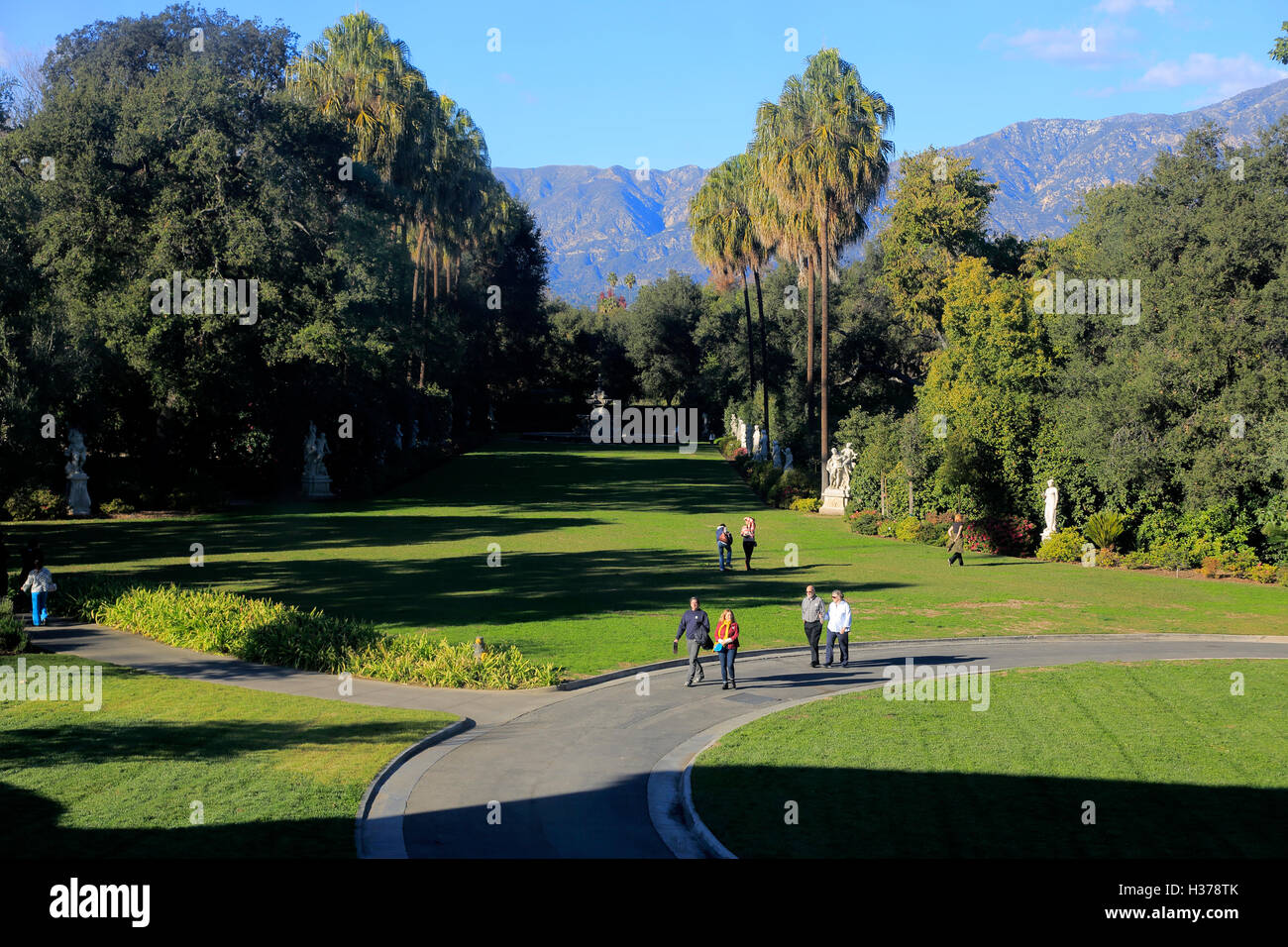 North Vista lawn with 18th century Italian sculptures and fountain in ...