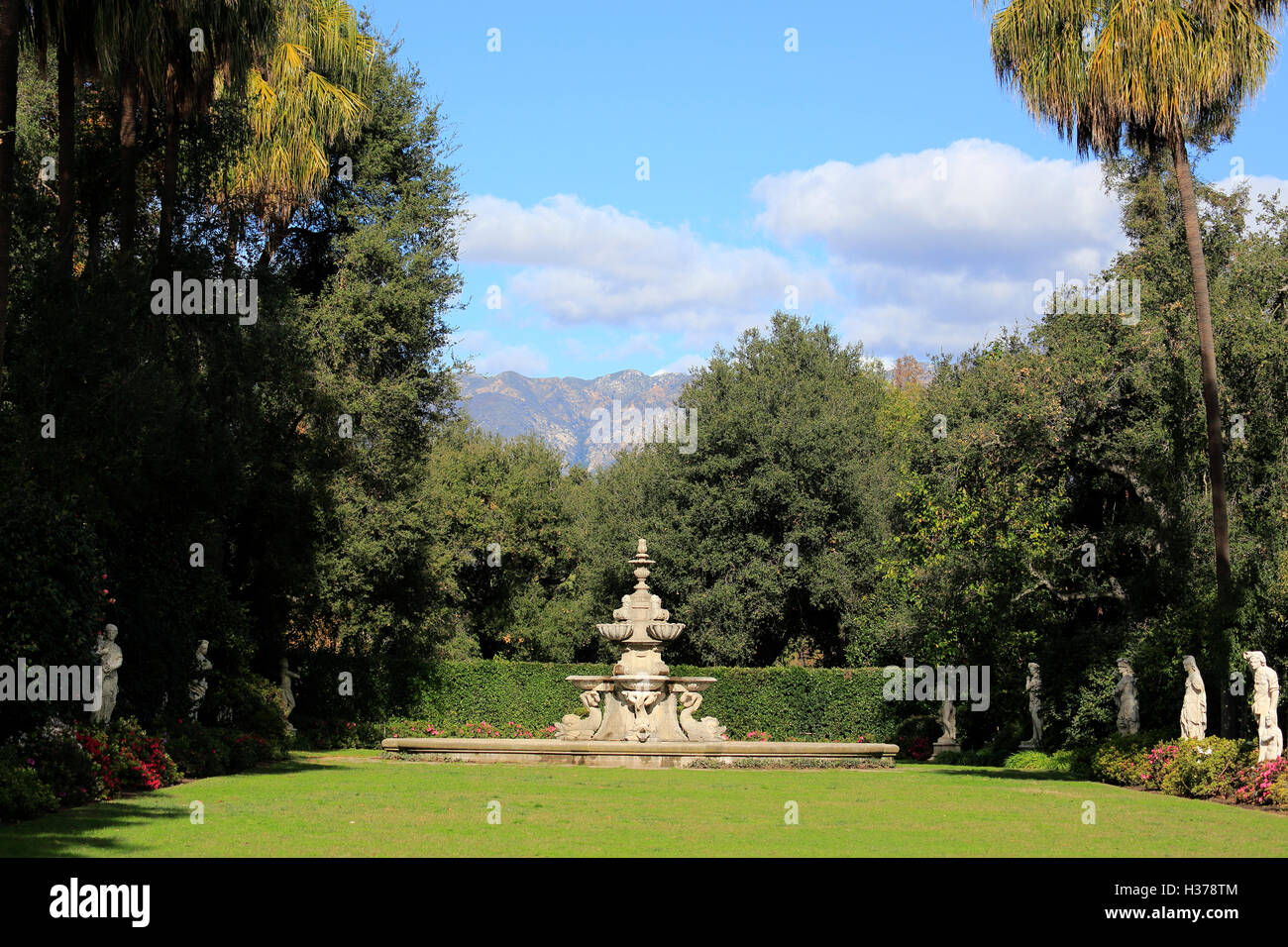 North Vista lawn with 18th century Italian sculptures and fountain in ...