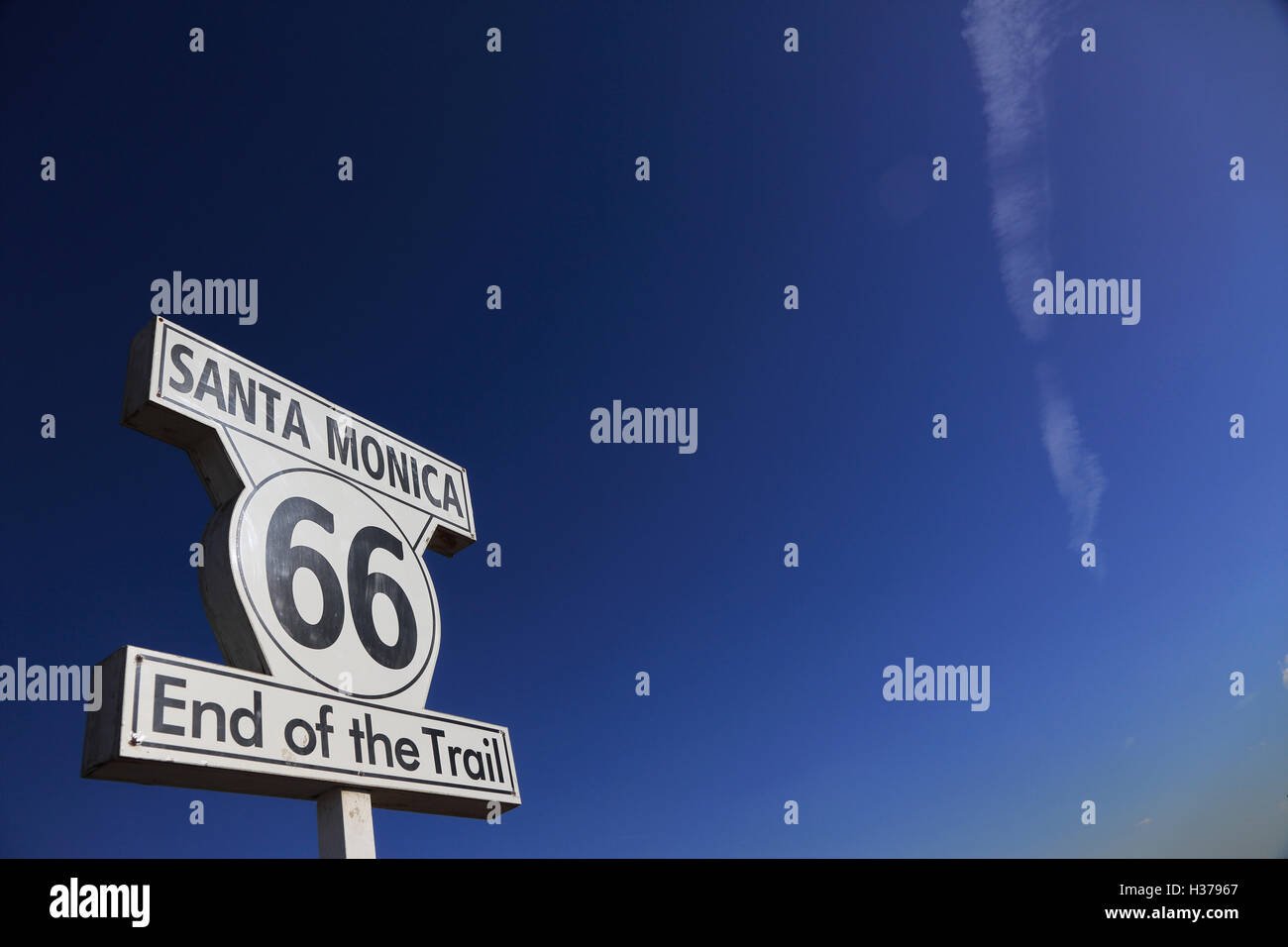 The sign marking the End of the historic route 66 at Santa Monica Pier ...