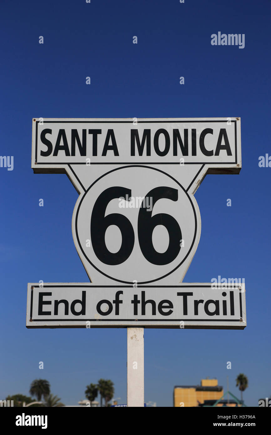 The sign marking the End of the historic route 66 at Santa Monica Pier ...
