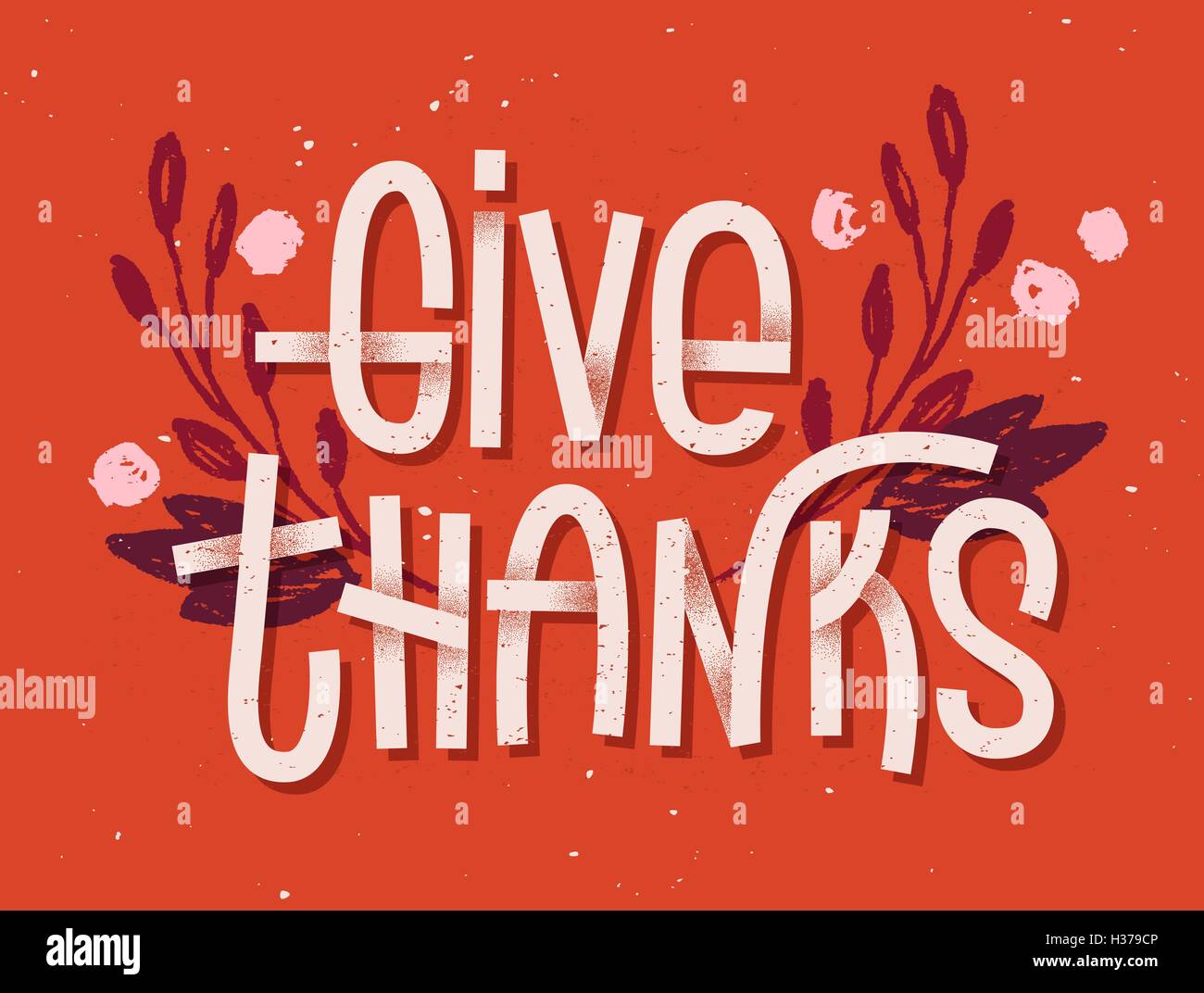 Give thanks lettering. Letterpress inspired greeting card with colorful ...