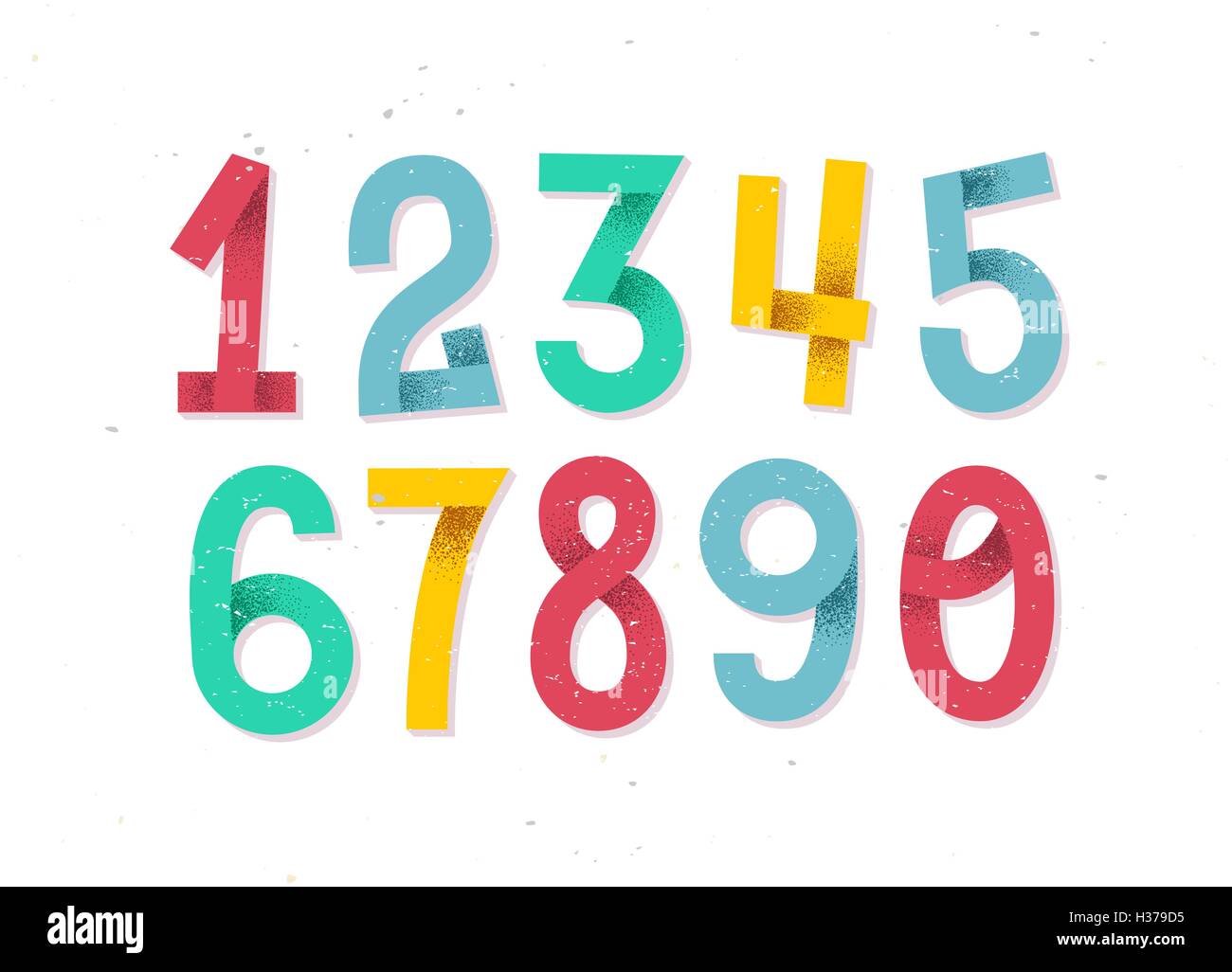Colorful set of hand drawn numbers isolated on white, folded paper ...