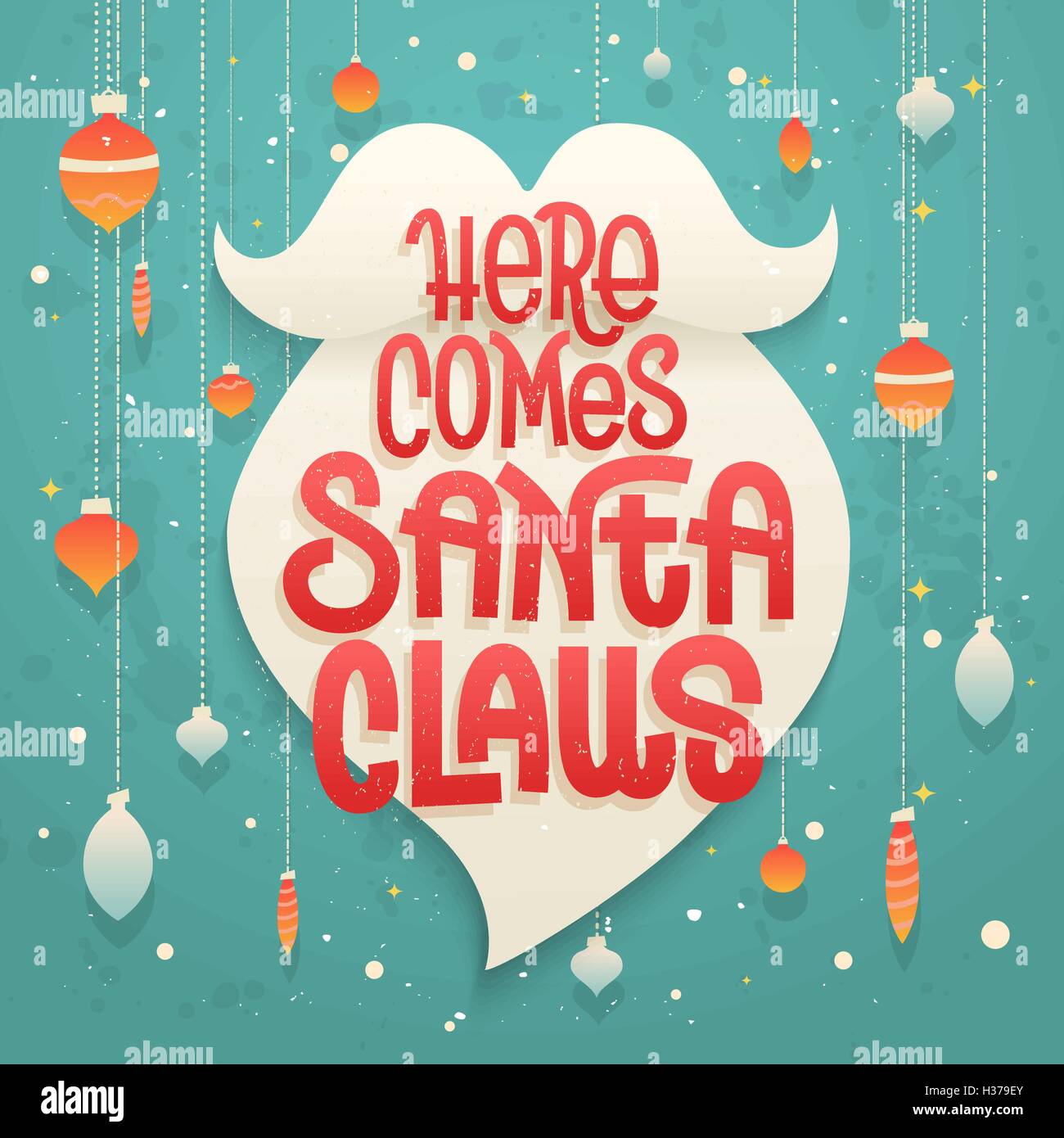 Here comes Santa Claus lettering on white beard silhouette, typographic ...