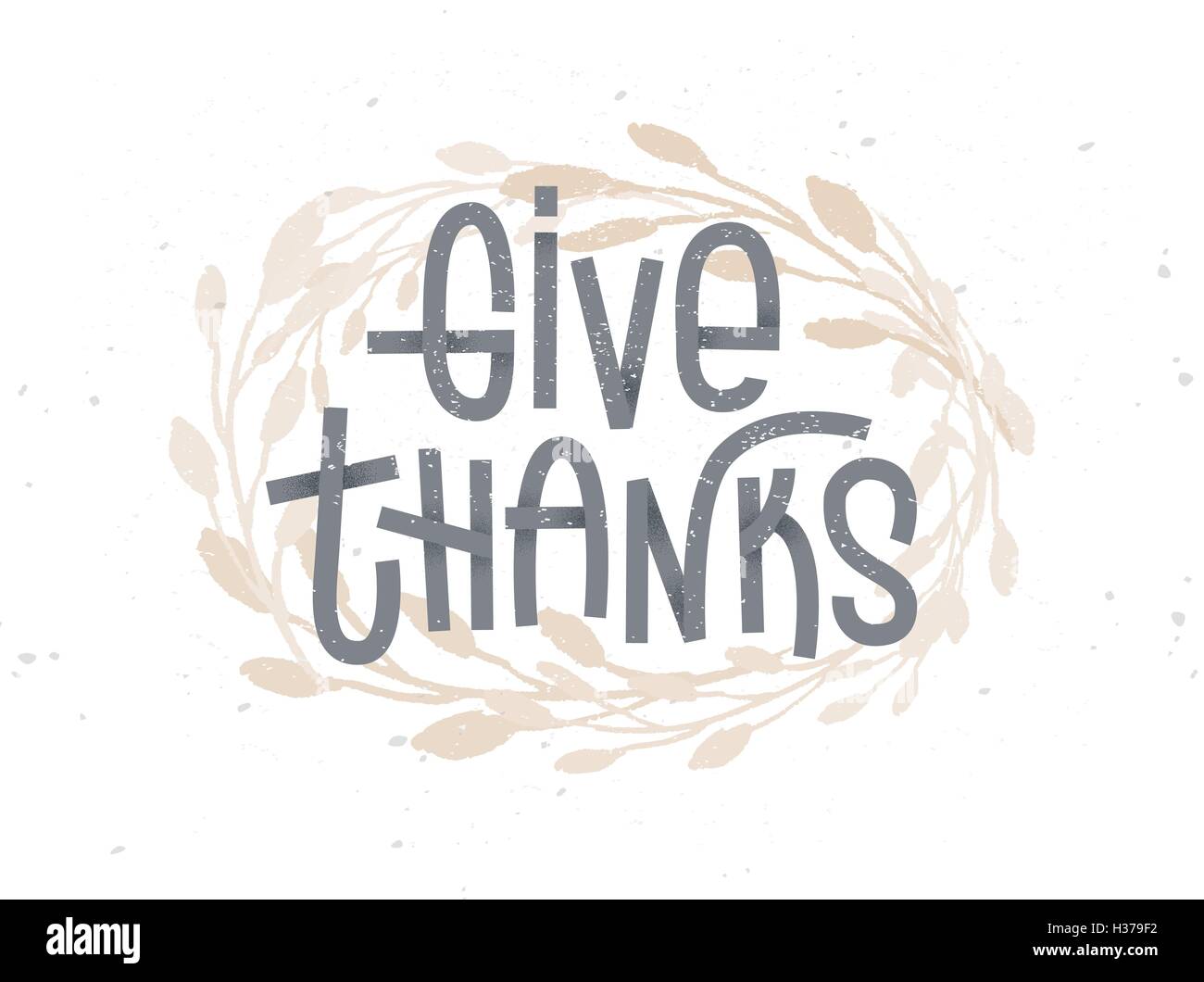Give Thanks, thanksgiving lettering with a golden wreath under it ...