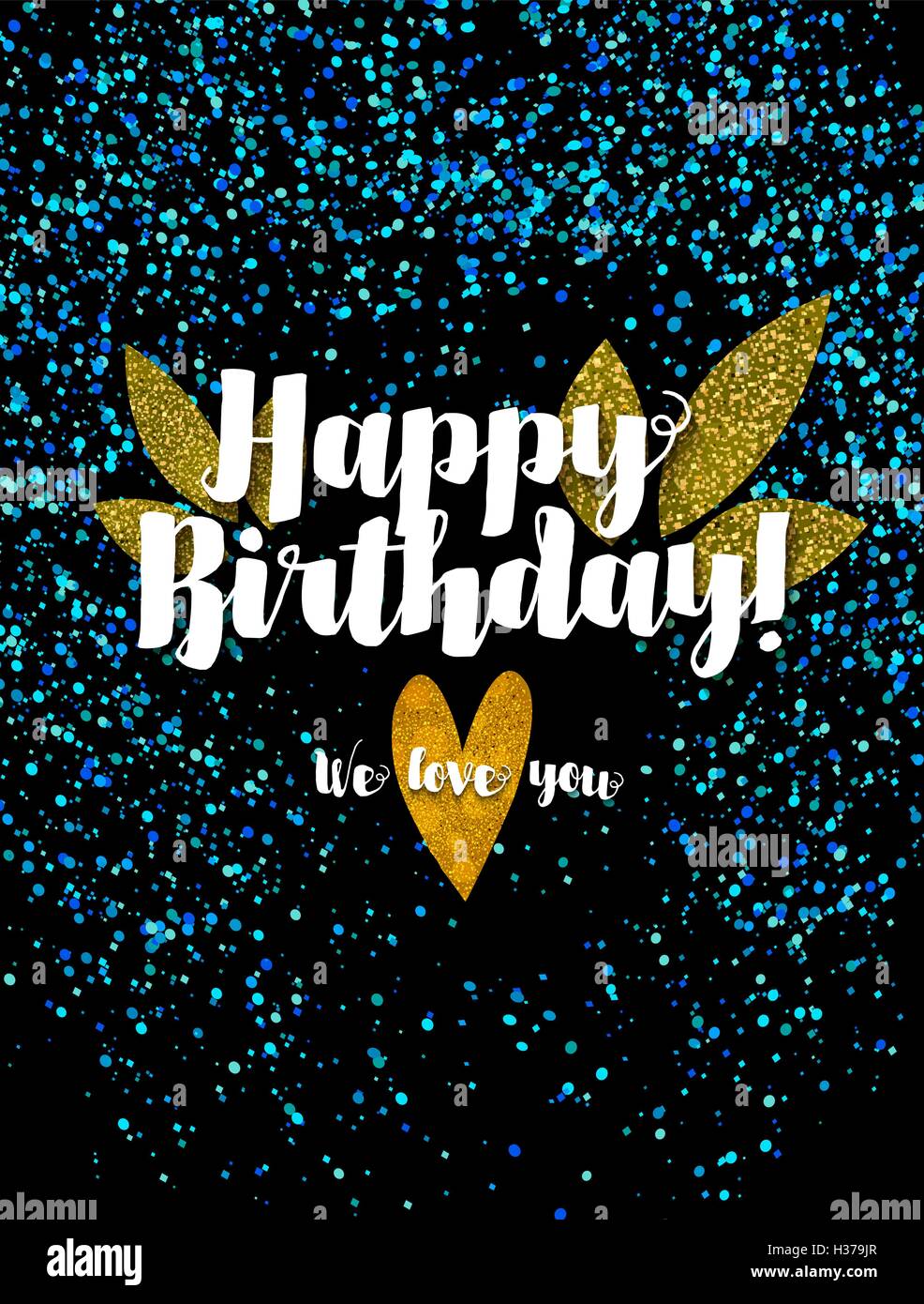 Dark happy birthday card with scattered blue glitter Stock Vector Image ...