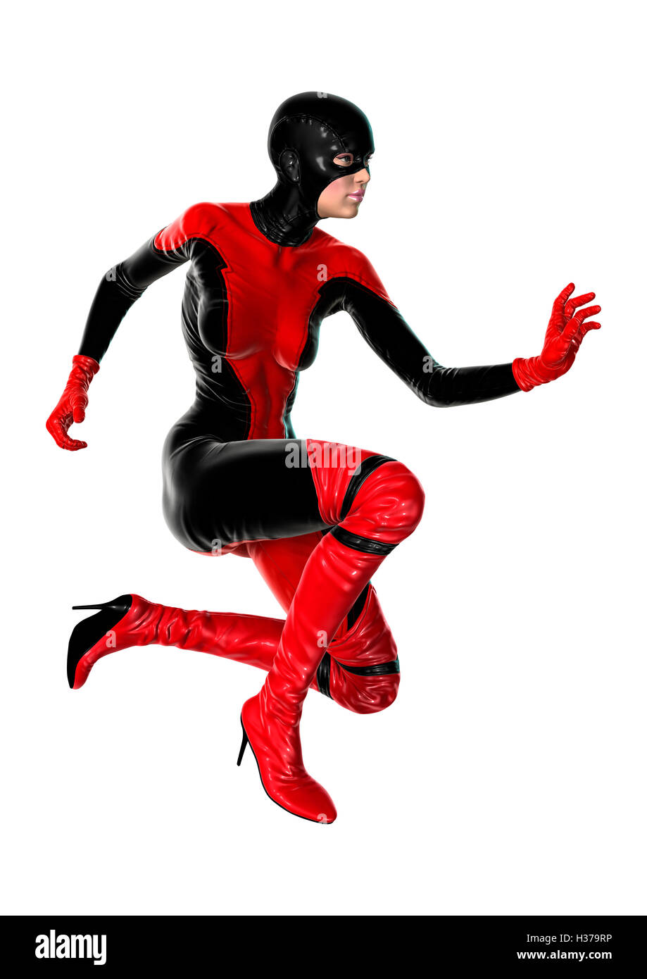 3D rendering of a female superhero isolated on white background Stock ...