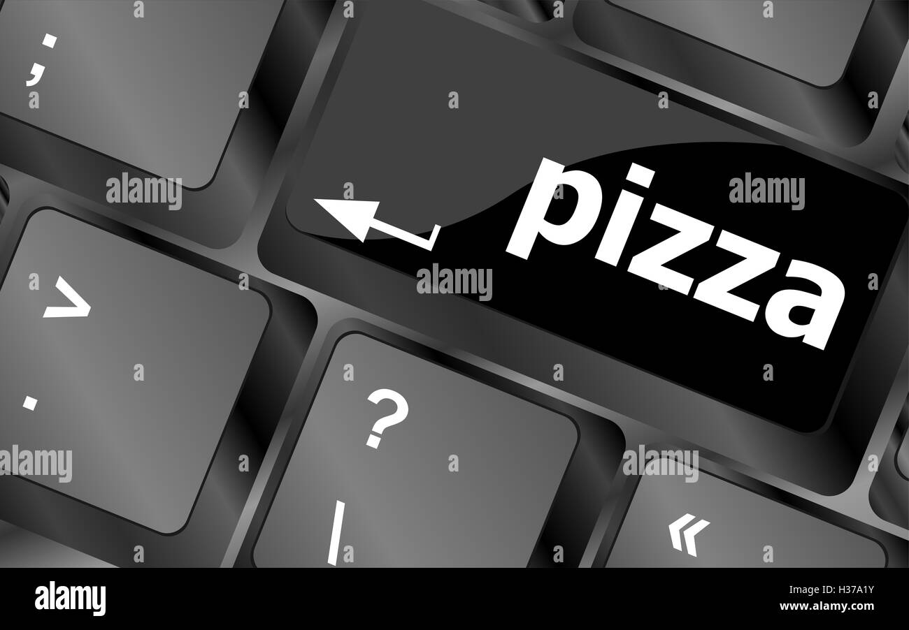 Computer keyboard with blue pizza word on enter key Stock Photo - Alamy