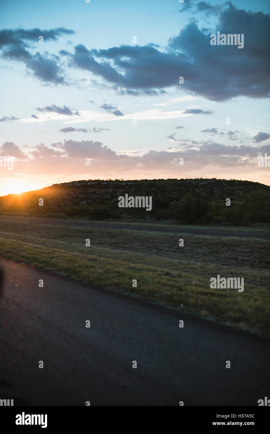 Texas countryside landscape from the road with the sunsetting be Stock ...