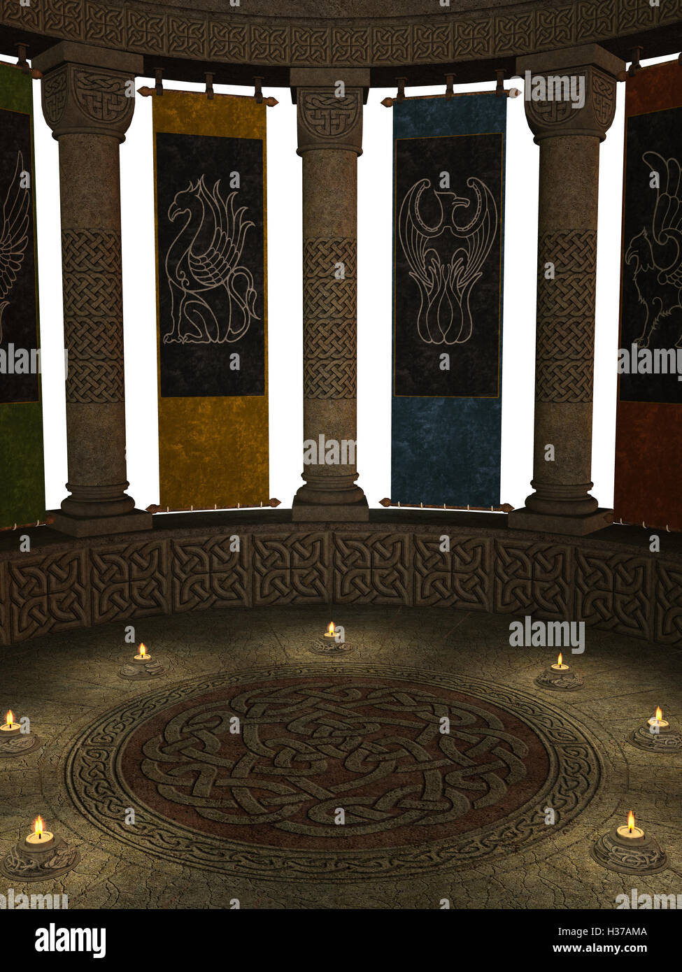 Columns with Banners and Candles Stock Photo - Alamy