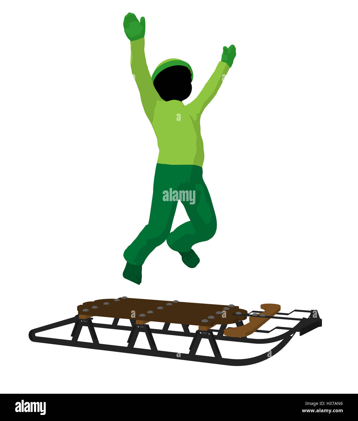 Boy on a sledge Cut Out Stock Images & Pictures - Alamy