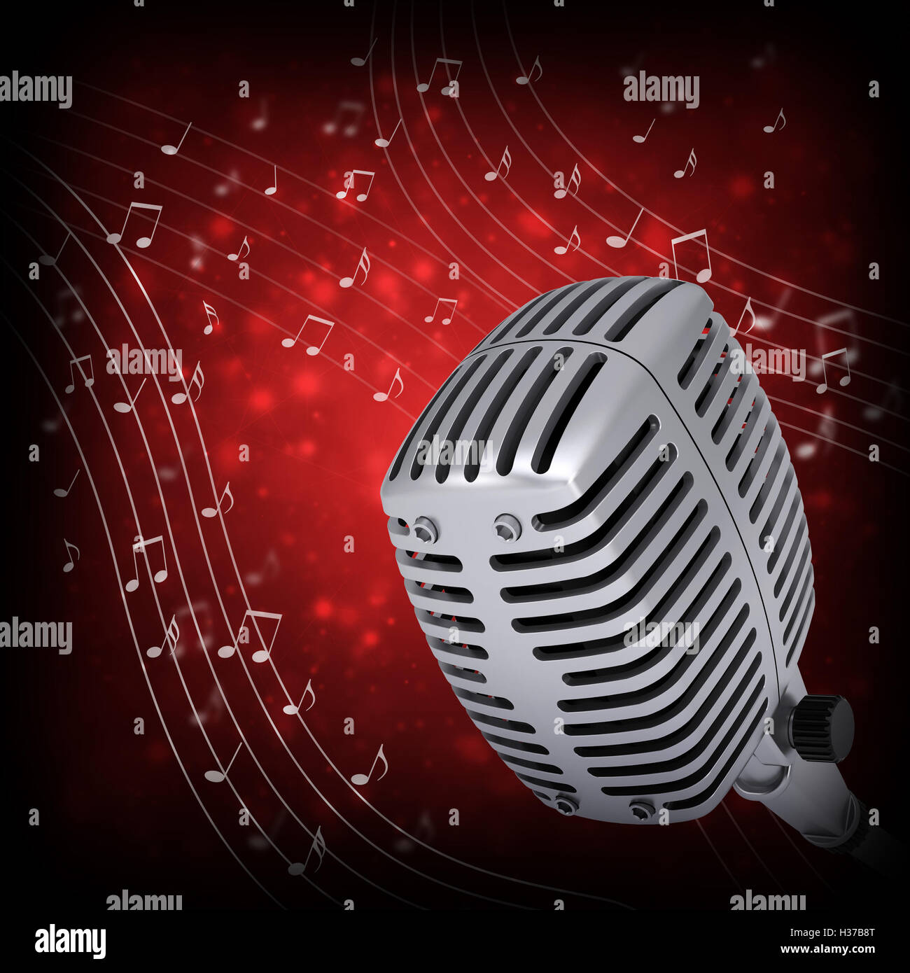 Music notes around studio microphone Stock Photo - Alamy