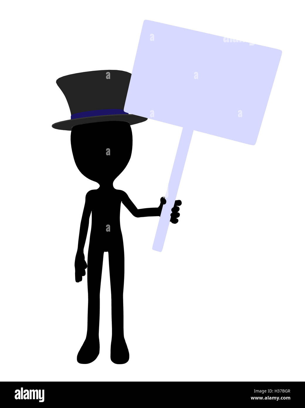 Cute Black Silhouette Top Hat Guy Holding A Blank Sign Stock Photo - Alamy